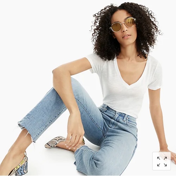 J. Crew | Tops | New J Crew White Vintage Cotton V Neck Tshirt L269 Tee ...